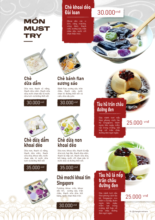 Thực đơn – Chè Ngon Sáng Tạo – Chang Hi Quận 7